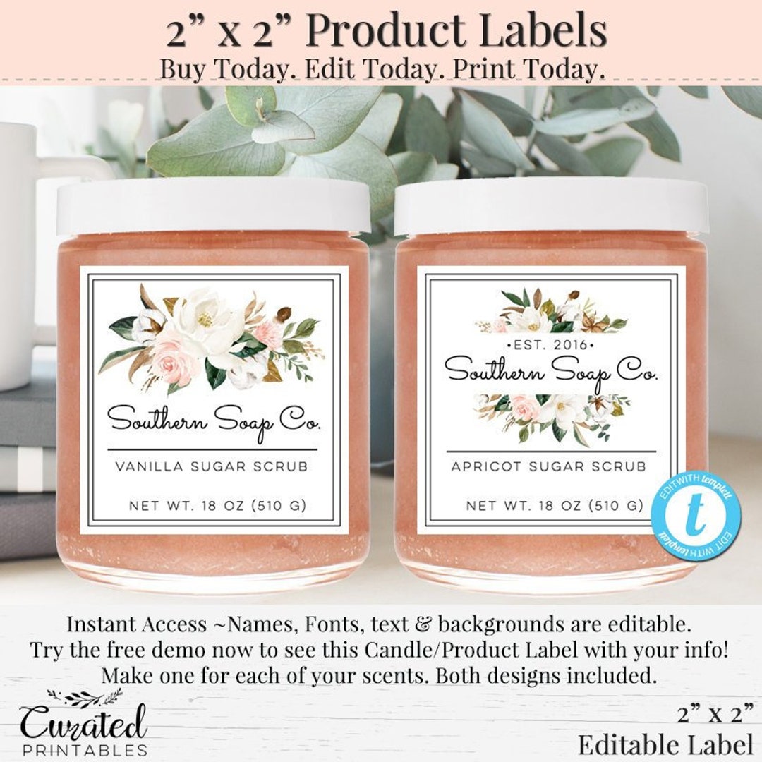 2 X 2 Label, Editable Label, Bath Label, DIY Ingredient Label, Instant ...