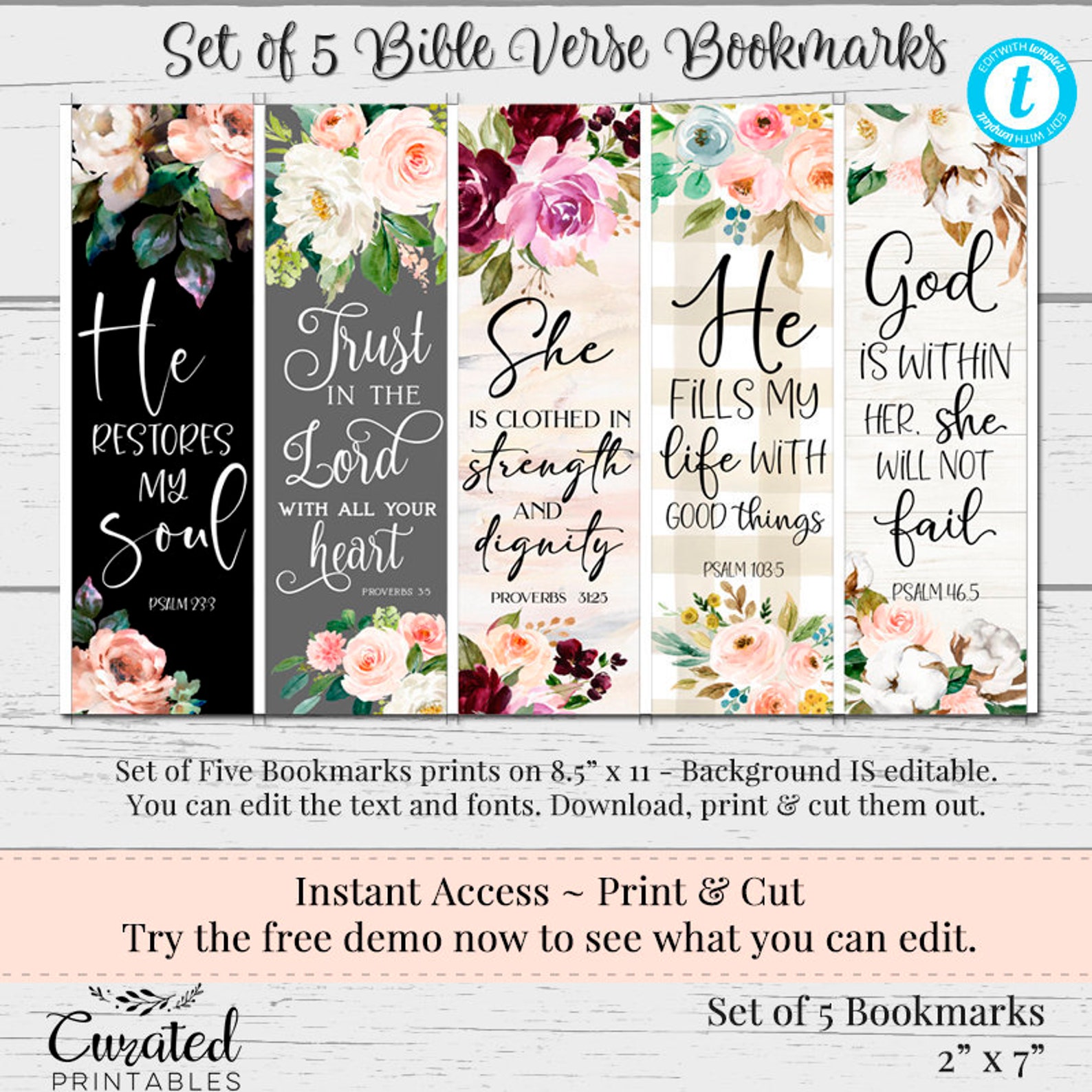 Printable Bible Verse Bookmarks, Instant Download Bookmarks, Christian ...