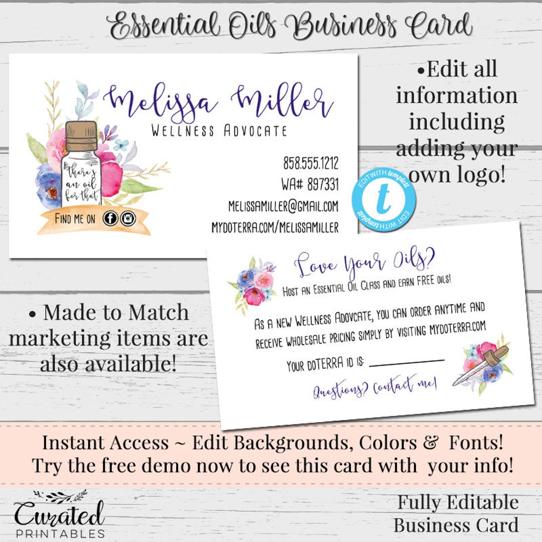 Essential Oils Business Card, Oily Rep Card, Business Card Template ...