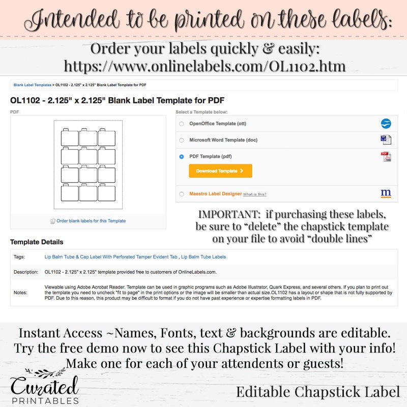 Chapstick Label Editable Chapstick Label Bath Product Label - Etsy Canada