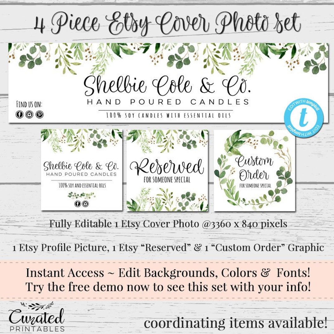 Eucalyptus Etsy Cover Photo, DIY Etsy Banner, Editable Set, DIY Etsy ...