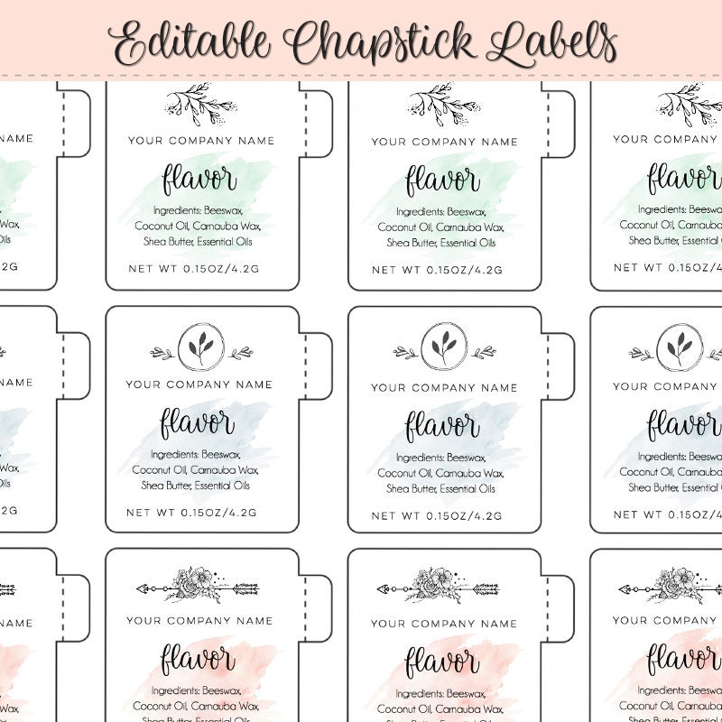 Chapstick Label, Editable Chapstick Label, Bath Product Label, DIY ...