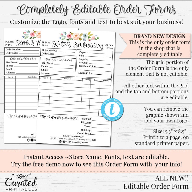NEW Order Form Customizable Order Form Completely Editable | Etsy