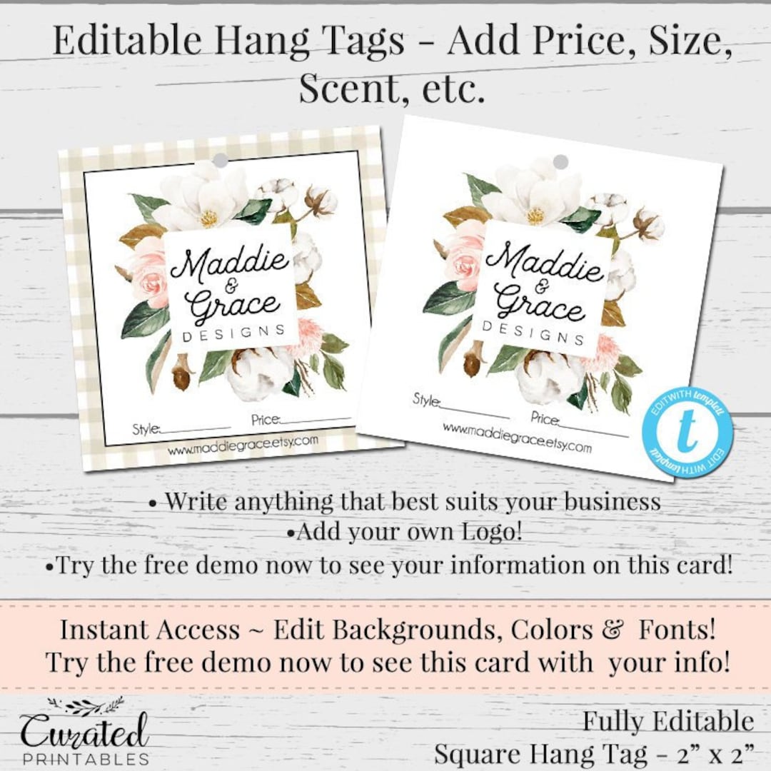 DIY Hang Tag, Editable Hang Tag, Printable Hang Tag, Hang Tag, Swing ...