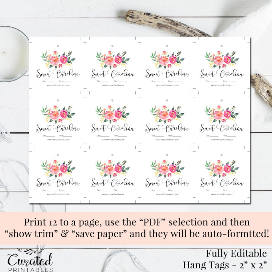 Floral Hang Tag Editable Hang Tag Price Tag DIY Hang Tag | Etsy