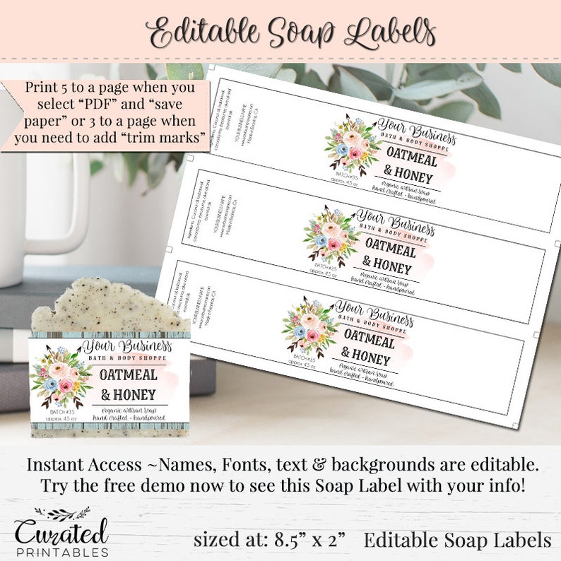 Soap Label Editable Label Bath Product Label DIY Ingredient - Etsy