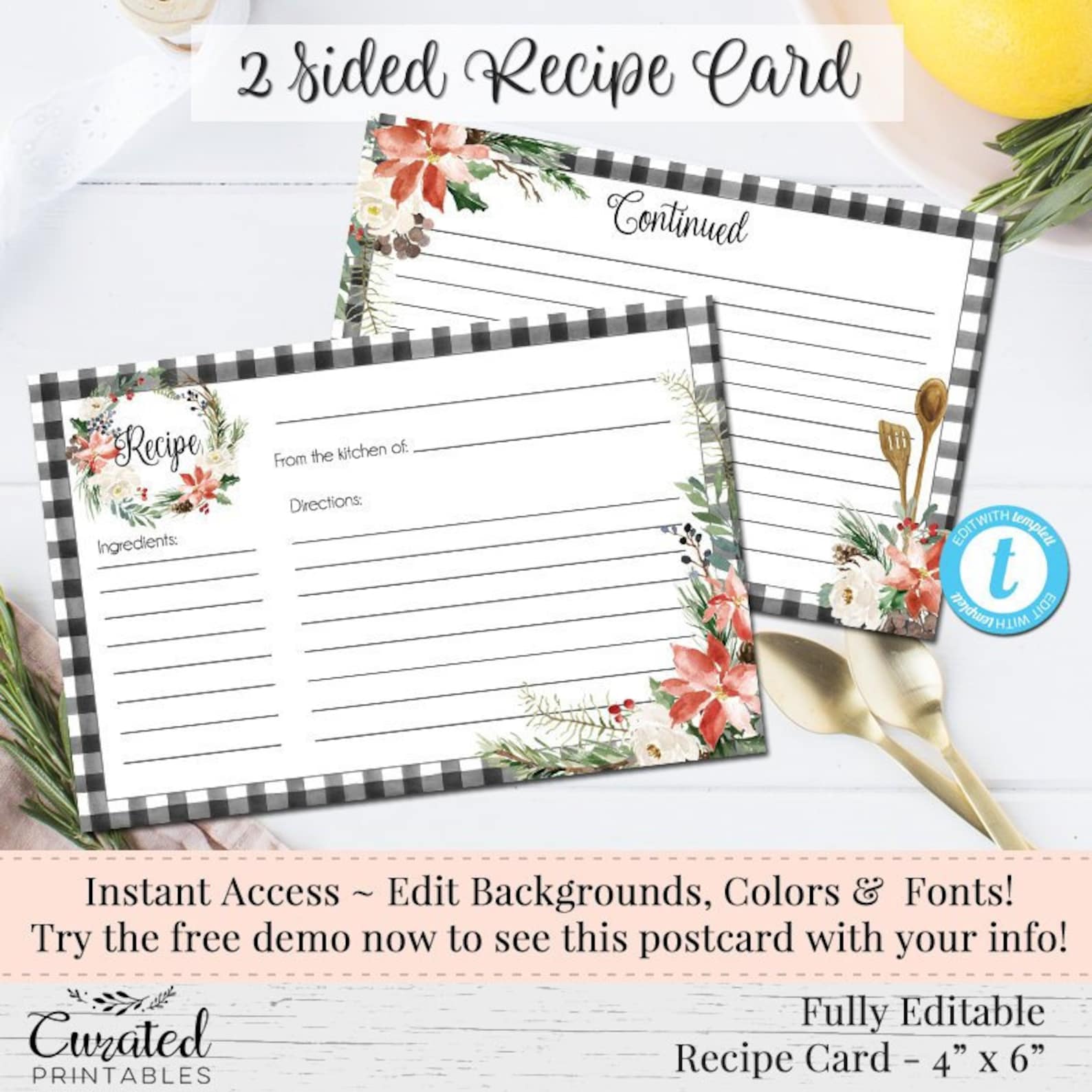 Editable Recipe Cards Cookie Exchange DIY Recipe Cards | Etsy