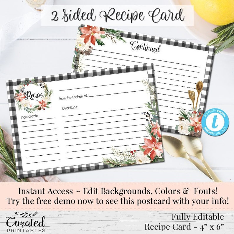 Editable Recipe Cards Cookie Exchange DIY Recipe Cards | Etsy