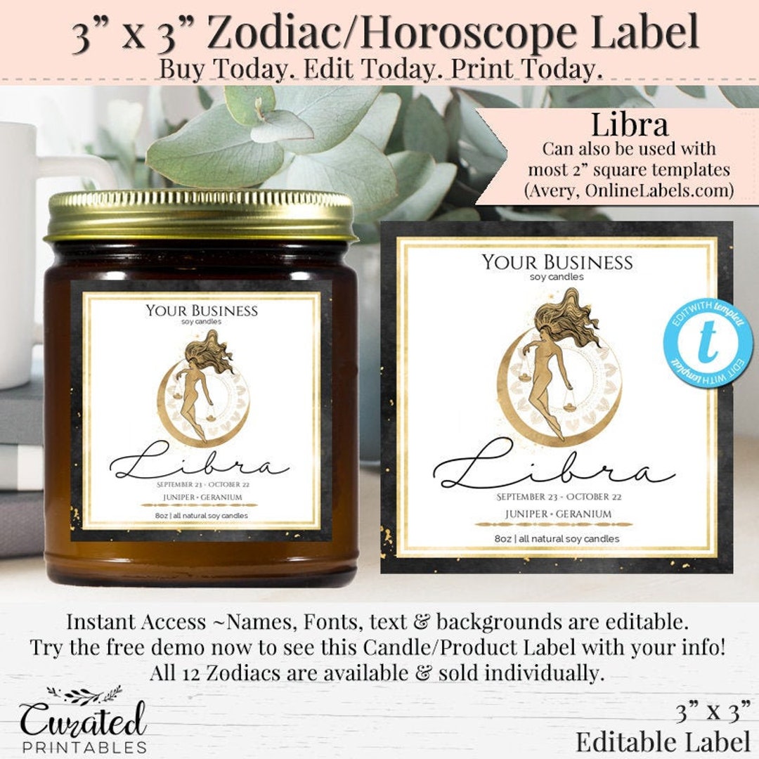 Zodiac Candle Label, Editable Candle Label, Product Label, DIY Candle ...