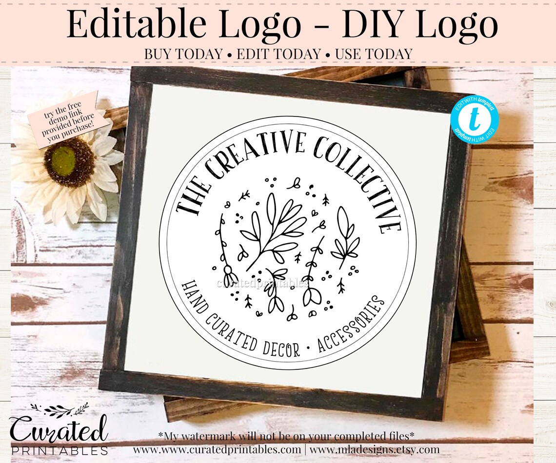 Editable Logo Round Logo Boutique DIY Logo Retro Logo DIY - Etsy