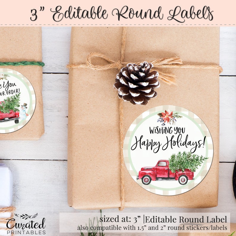 Holiday Round Sticker Editable Label 3 Inch Round Label | Etsy