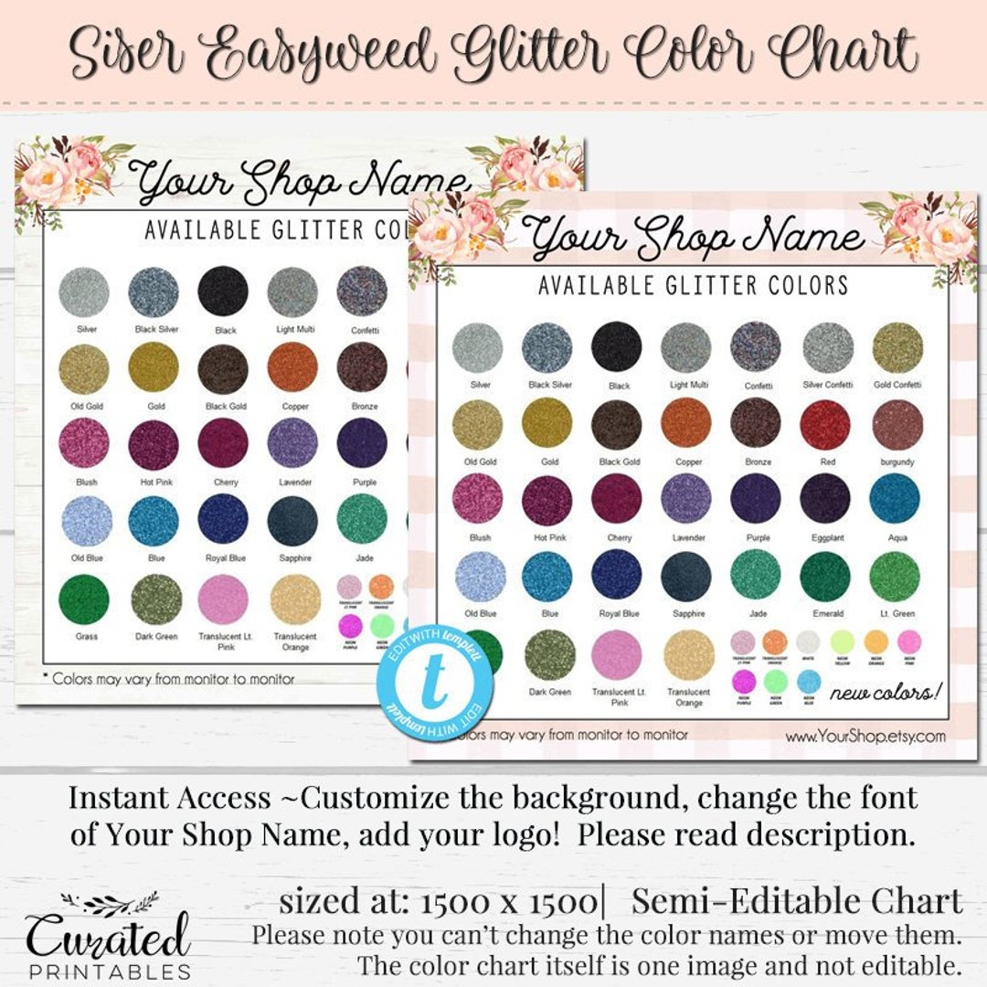 Siser Easyweed Glitter Color Chart, Custom Color Chart, Vinyl Color ...