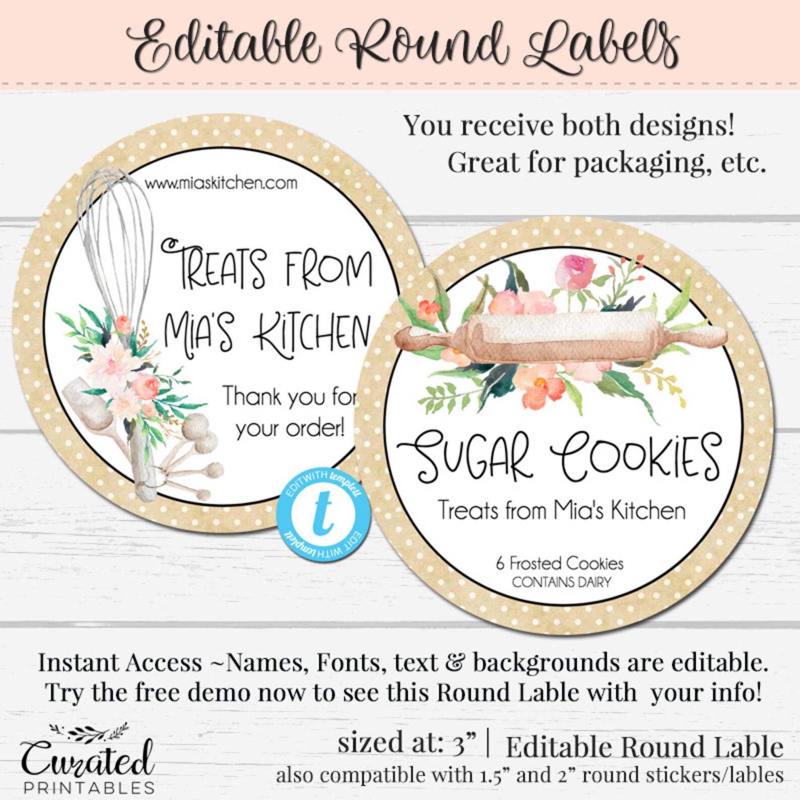 Round Sticker, Editable Label, 3 Inch Round Label, Jar Label, DIY Round ...