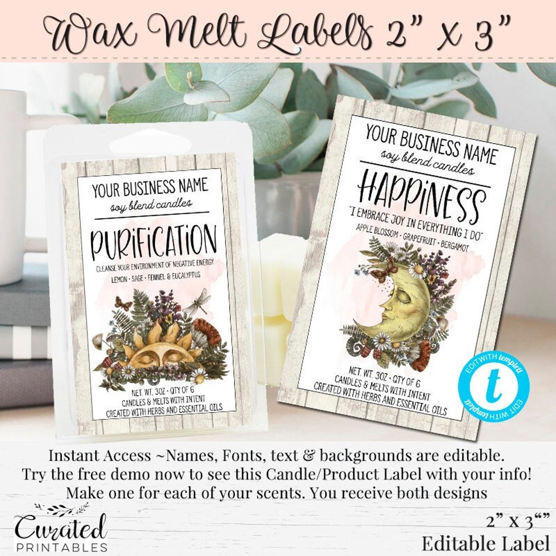 Wax Melts Label, Editable Label, DIY Product Label, DIY Ingredient ...