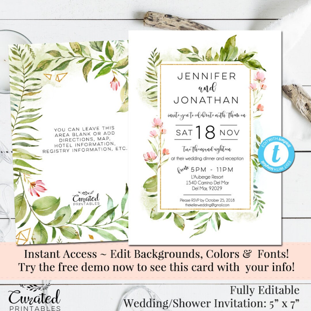 Wedding Invitation, Reception Invitation, Wedding Template, Editable ...