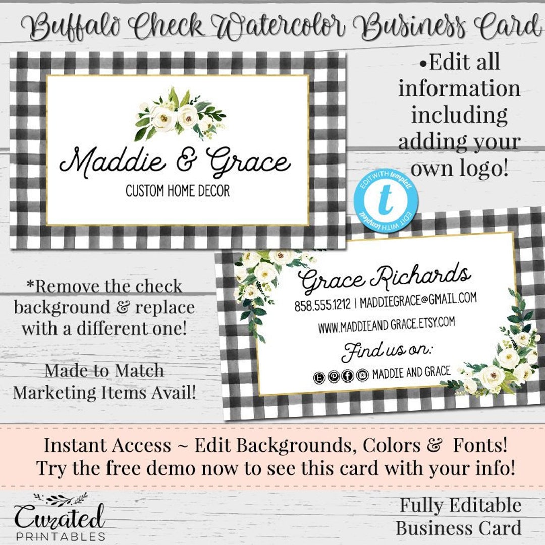 Buffalo Check Business Card, Editable Card, Business Card Template, DIY ...