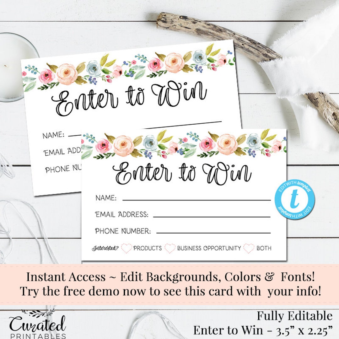 Enter to Win, Raffle Card, Prize Entry Ticket, Home Party Template ...