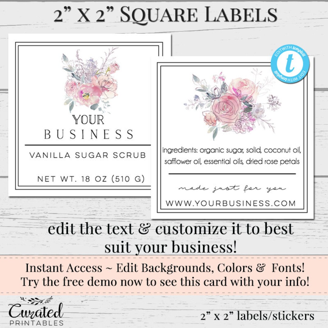 Square Product Label, Editable Label, Bath Product Label, DIY ...
