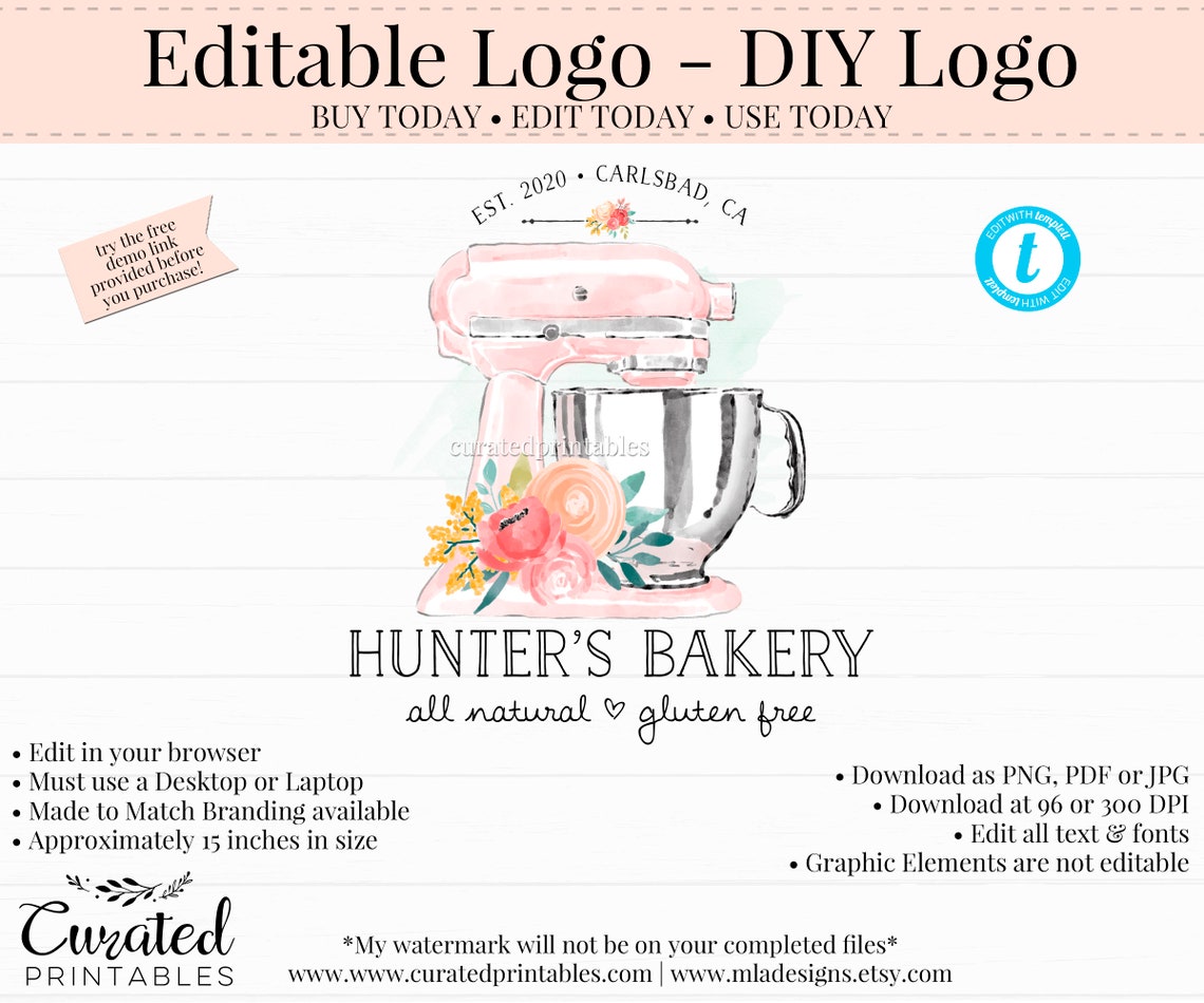 Editable Logo Baking Logo Mixer Logo Bakery Logo DIY Logo - Etsy