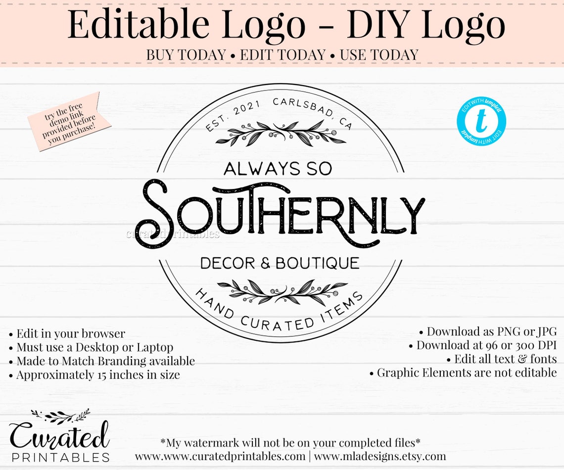 Editable Logo Round Logo Boutique DIY Logo Retro Logo DIY - Etsy