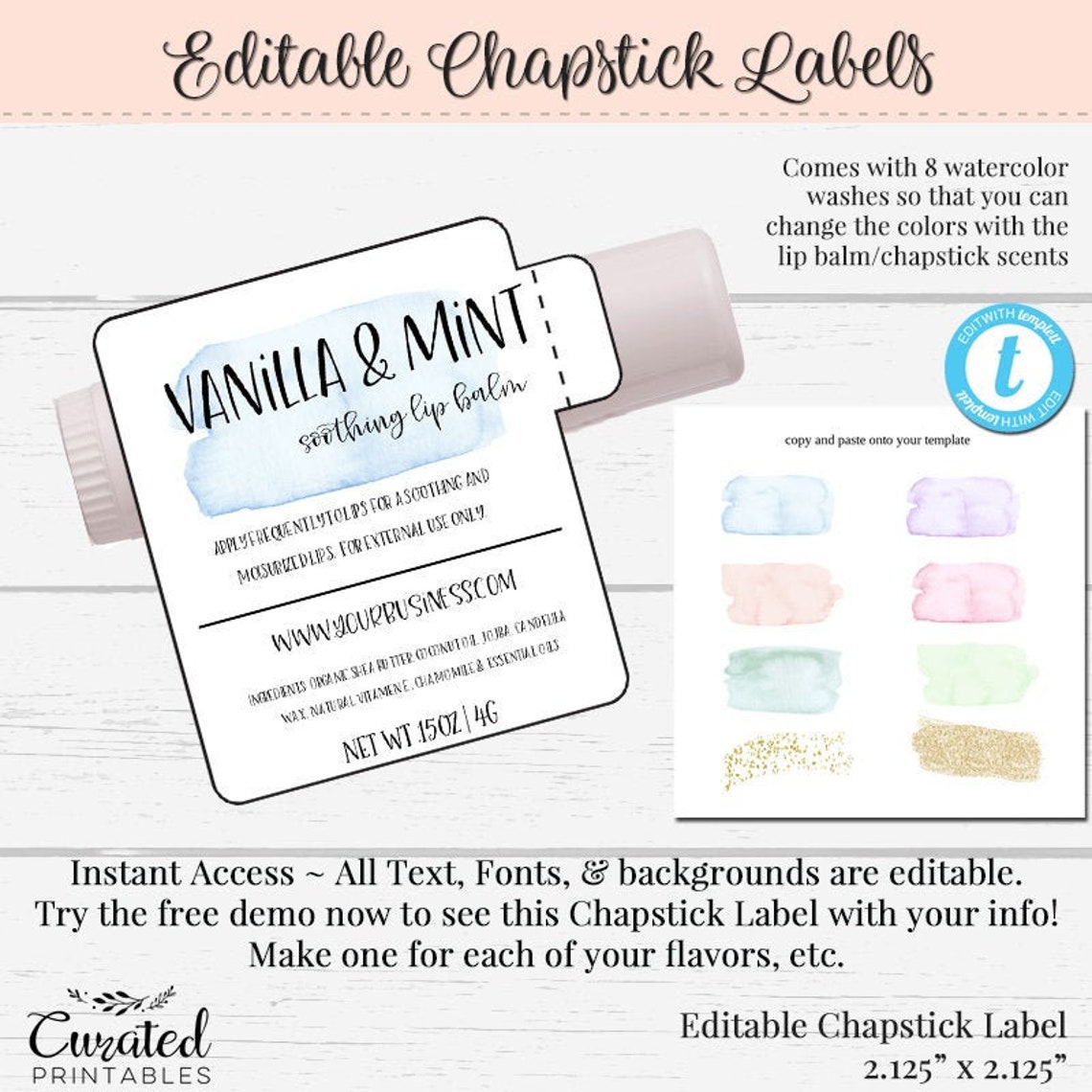 Chapstick Label, Editable Chapstick Label, Lip Balm Label, DIY ...