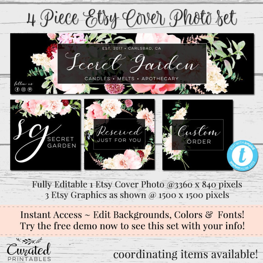 Watercolor Etsy Cover Photo, DIY Etsy Banner, Editable Set, DIY Etsy ...