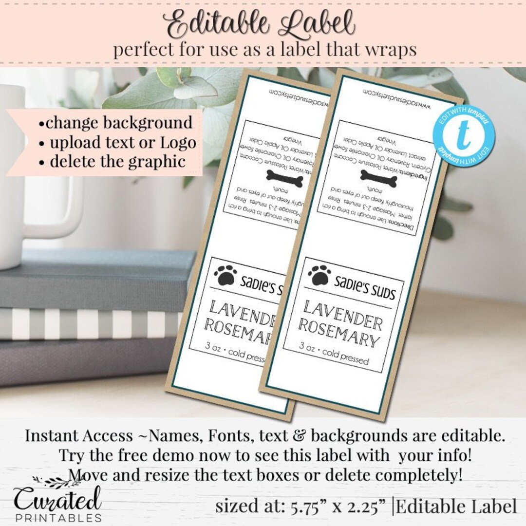 Editable Pet Label, DIY Wrap Label, DIY Soap Label, Dog Shampoo Label ...