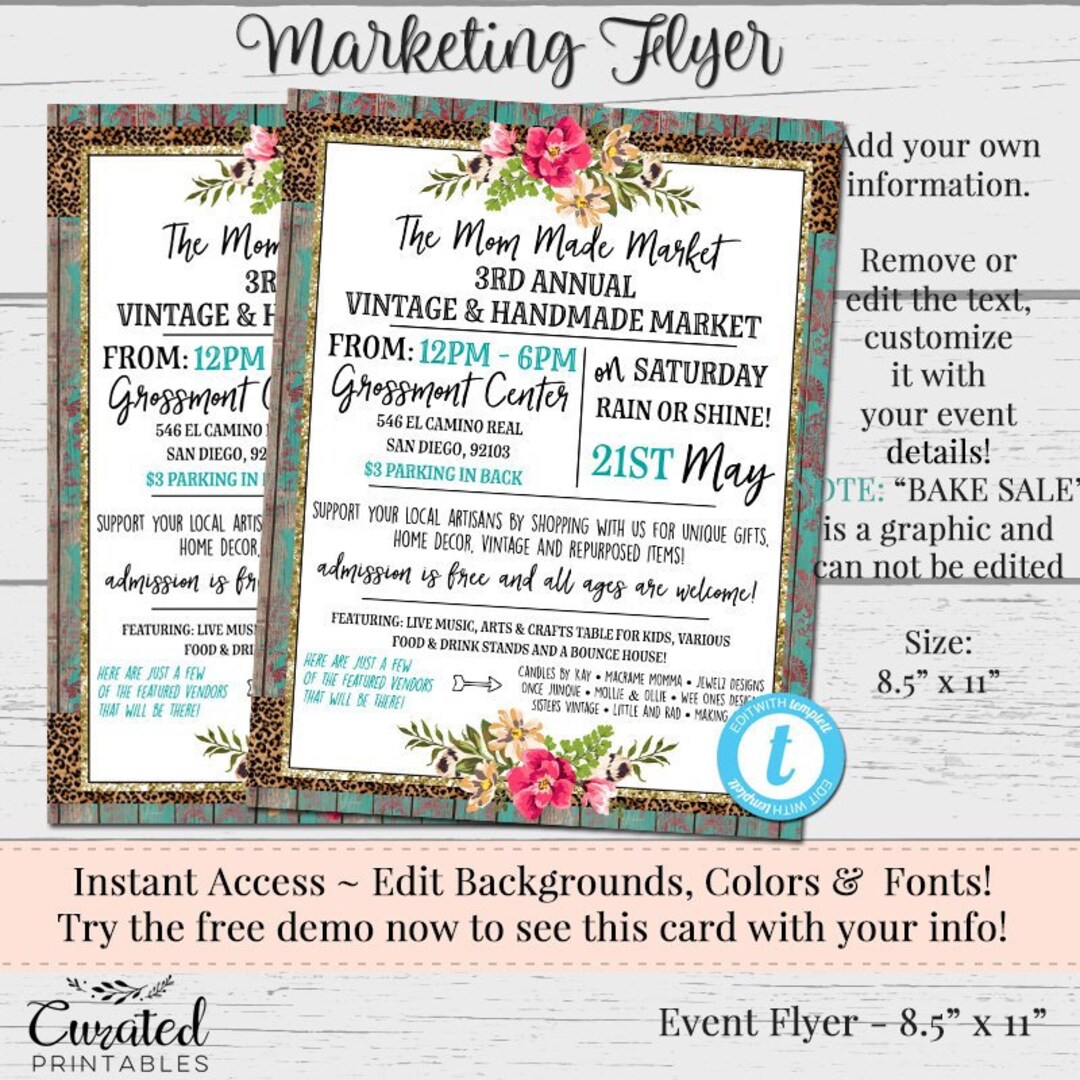 Event Flyer, Custom Flyer, Vendor Flyer, Invitation for Vendors, DIY ...