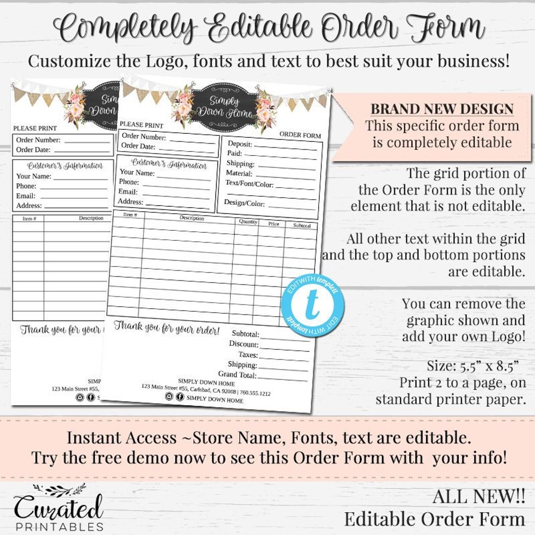 NEW Order Form, Customizable Order Form, Completely Editable Order Form ...
