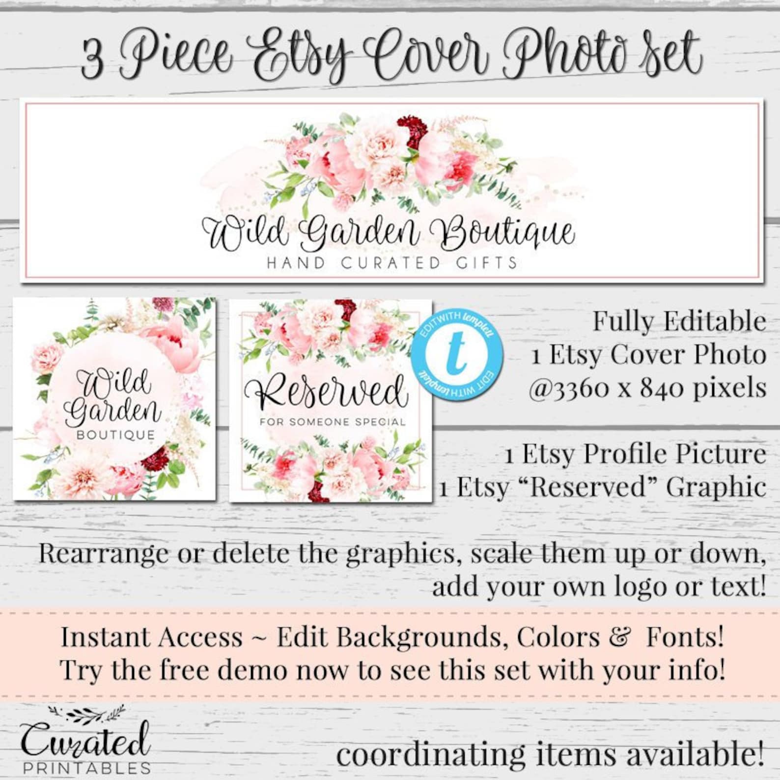 Floral Etsy Cover Photo DIY Etsy Banner Editable Etsy Set | Etsy