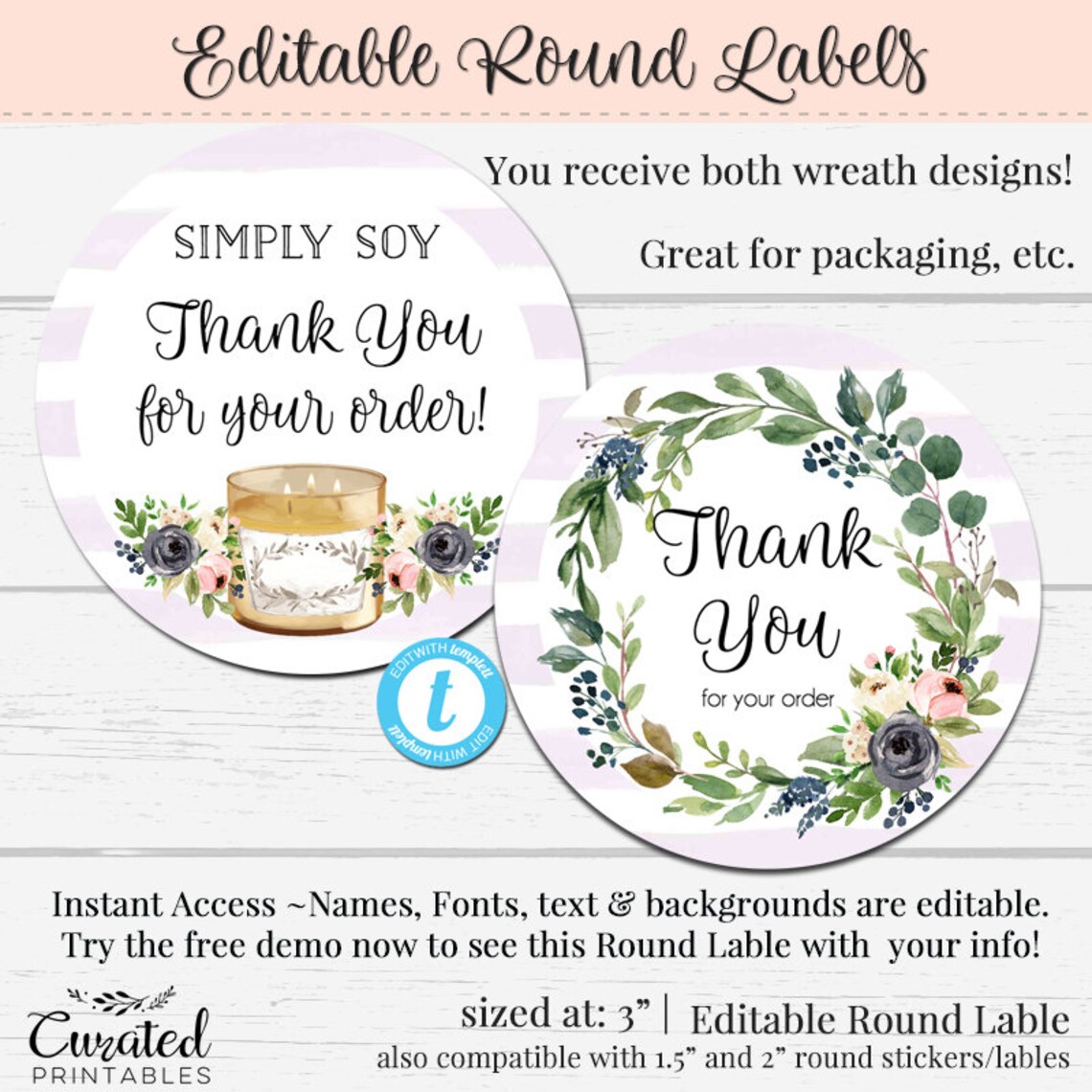 Round Sticker Editable Label 3 Inch Round Label Jar Label - Etsy