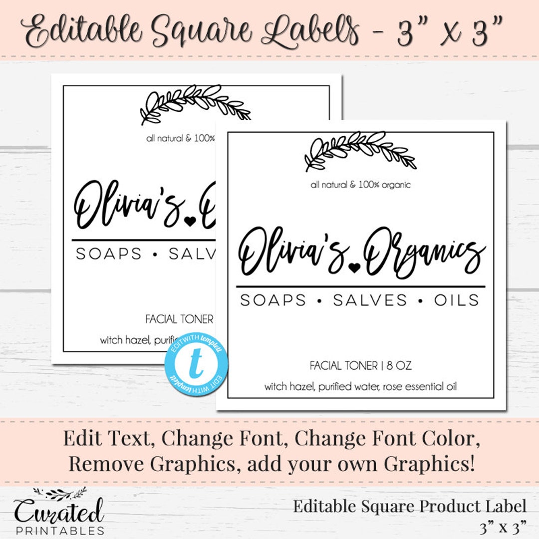 Square Product Label, Editable Label, Bath Product Label, DIY ...