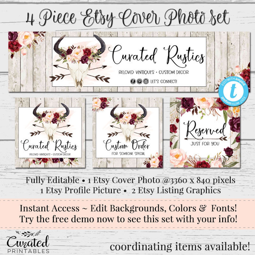 DIY Etsy Cover Photo, Etsy Banner, Editable Set, DIY Etsy Set, Steer ...