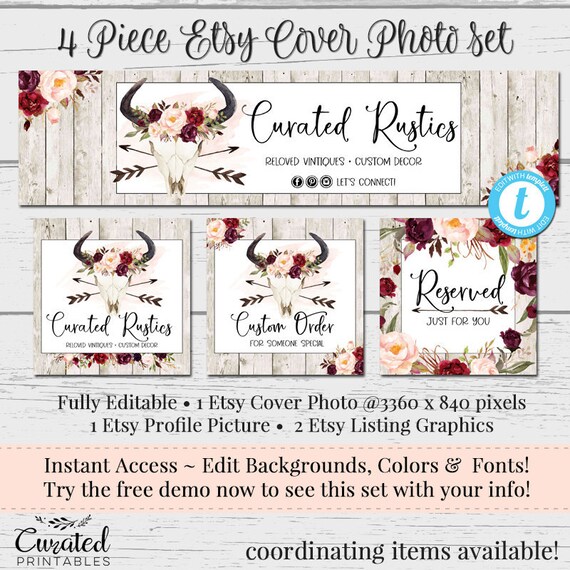 DIY Etsy Cover Photo Etsy Banner Editable Set DIY Etsy Set | Etsy