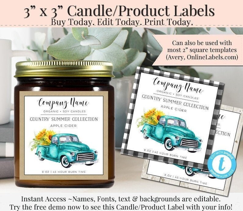 Teal Truck Square Product Label Editable Label Product | Etsy