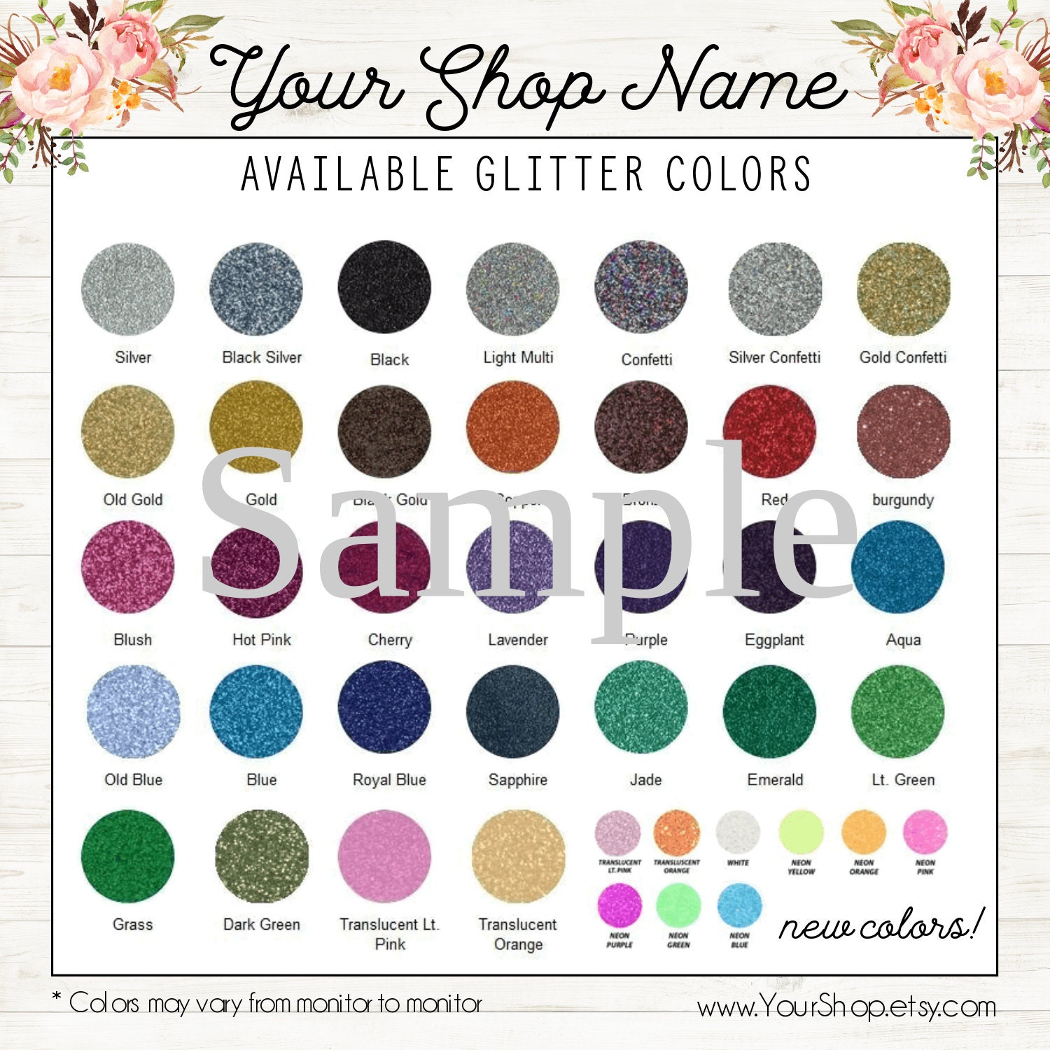 Siser Easyweed Glitter Color Chart Custom Color Chart Vinyl - Etsy