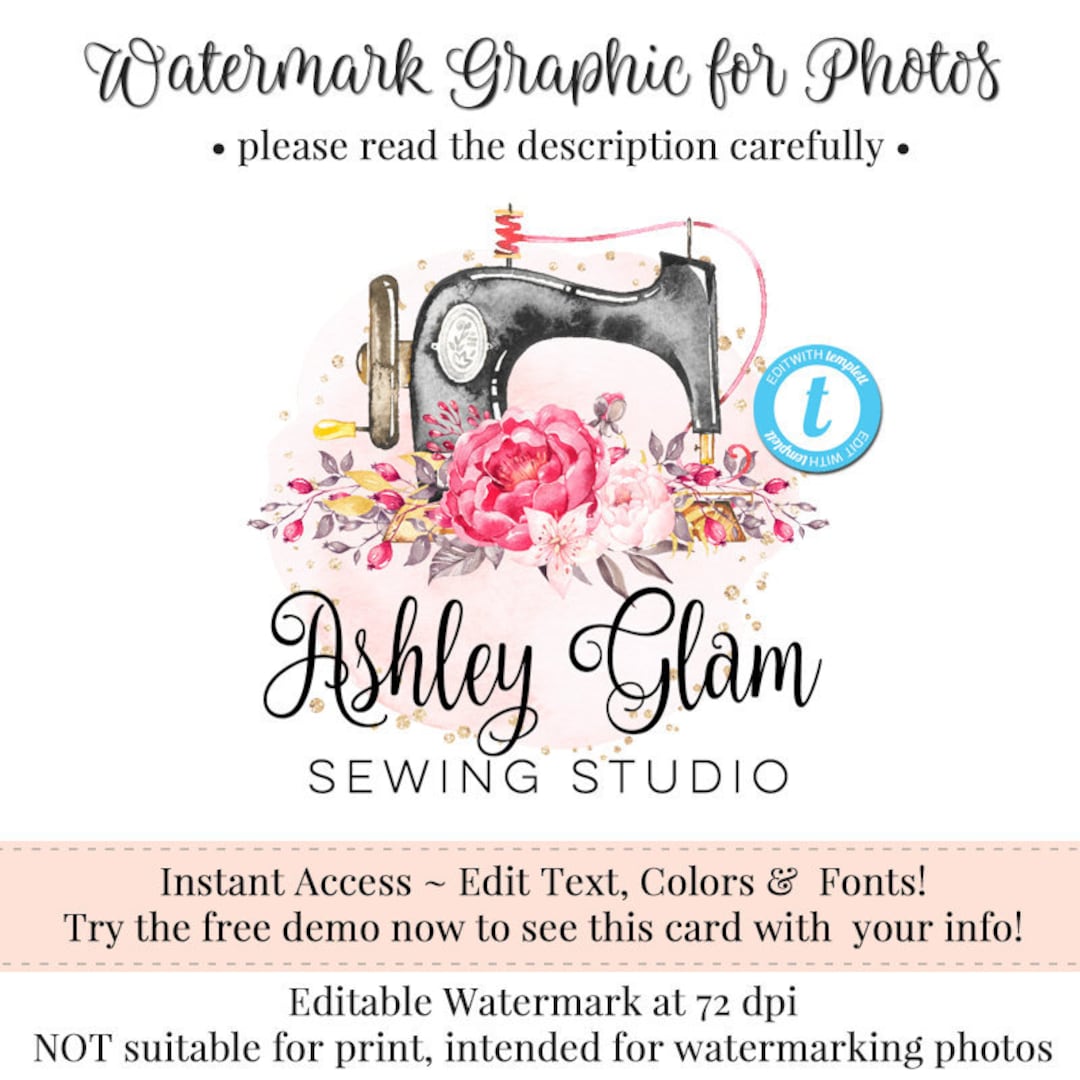 Sewing Watermark for Photos, Editable Watermark Graphic, DIY Logo ...