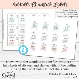 Chapstick Label, Editable Chapstick Label, Bath Product Label, DIY ...