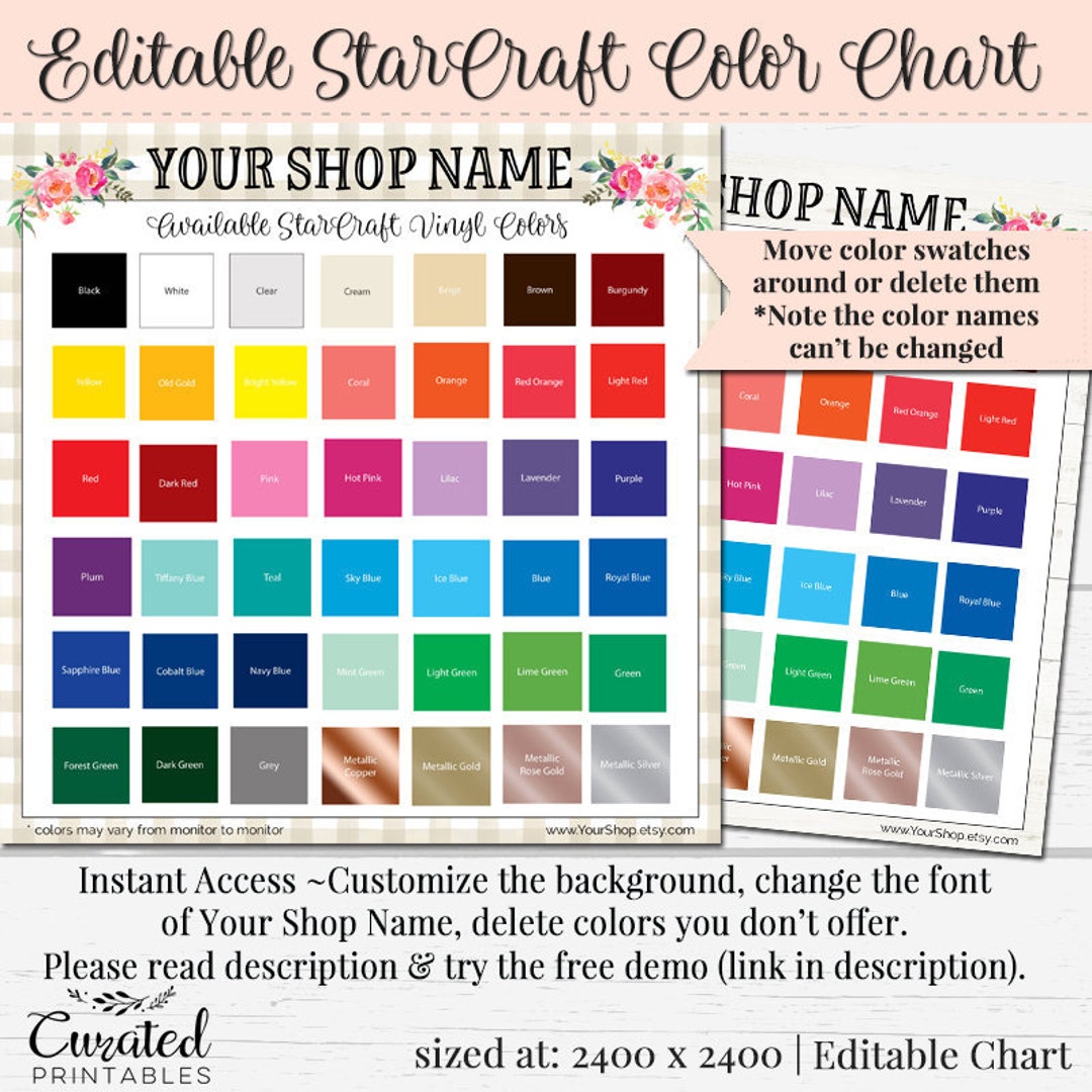 Editable Starcraft Vinyl Color Chart, Custom Color Chart, Vinyl Color ...