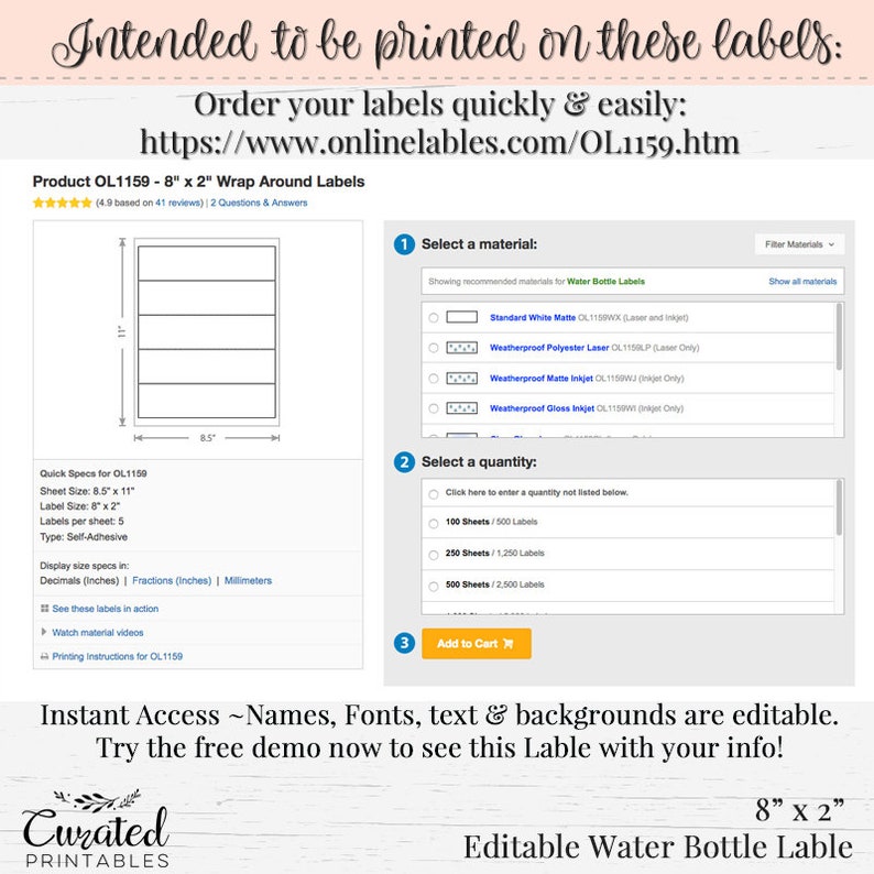 Water Bottle Label Editable Water Bottle Label DIY Water | Etsy