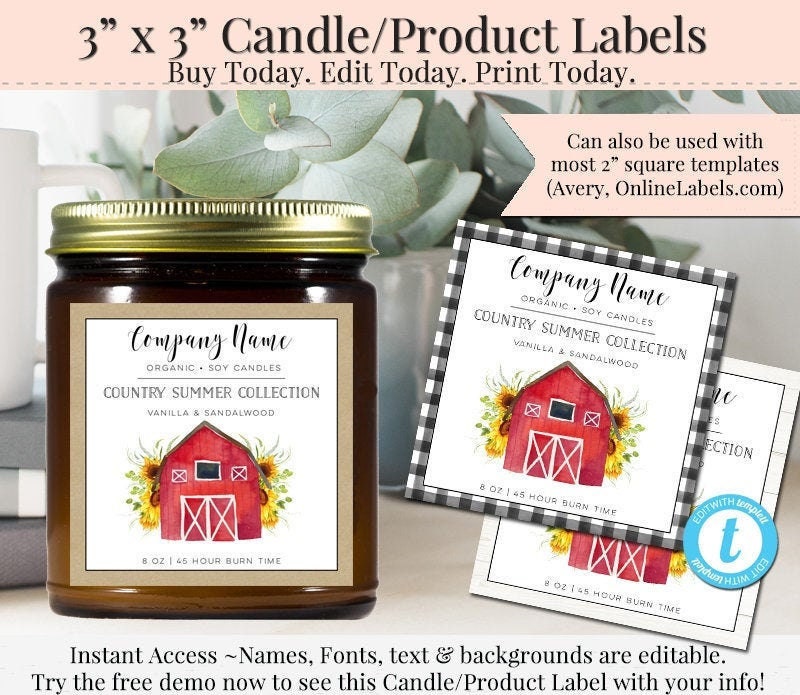 Barn Square Product Label Editable Label Product Label DIY - Etsy