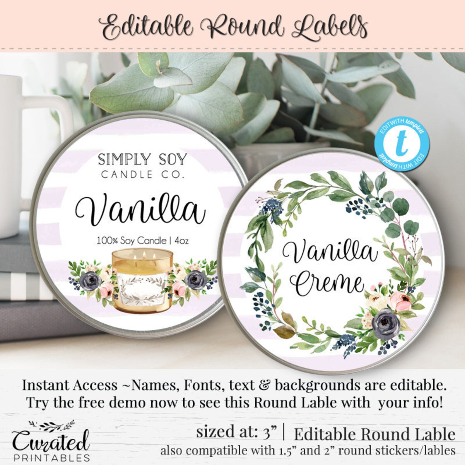 Round Sticker Editable Label 3 Inch Round Label Jar Label - Etsy