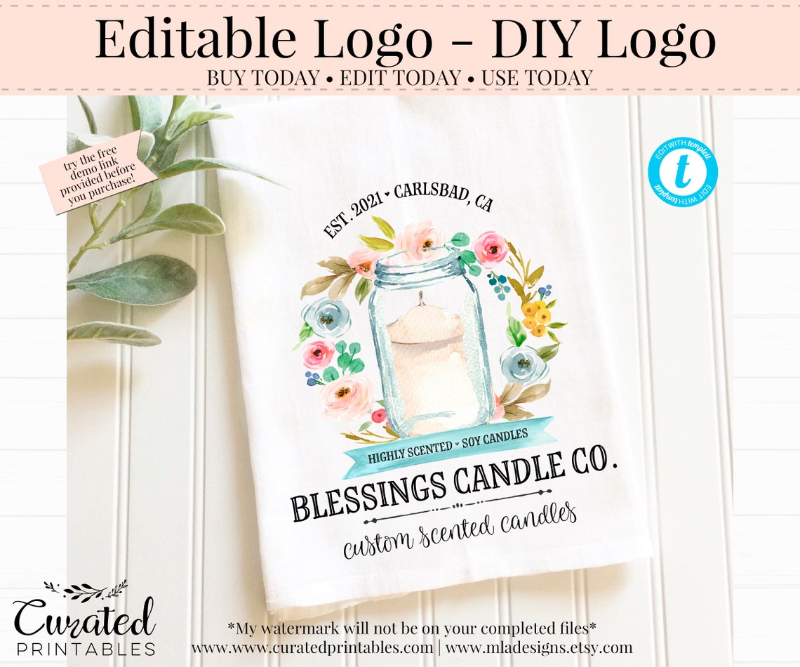Editable Logo Candle Logo Candle Making Logo Mason Jar - Etsy