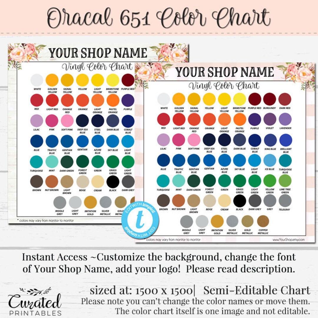 Oracal 651 Color Chart, Custom Color Chart, Vinyl Color Chart, Vinyl ...