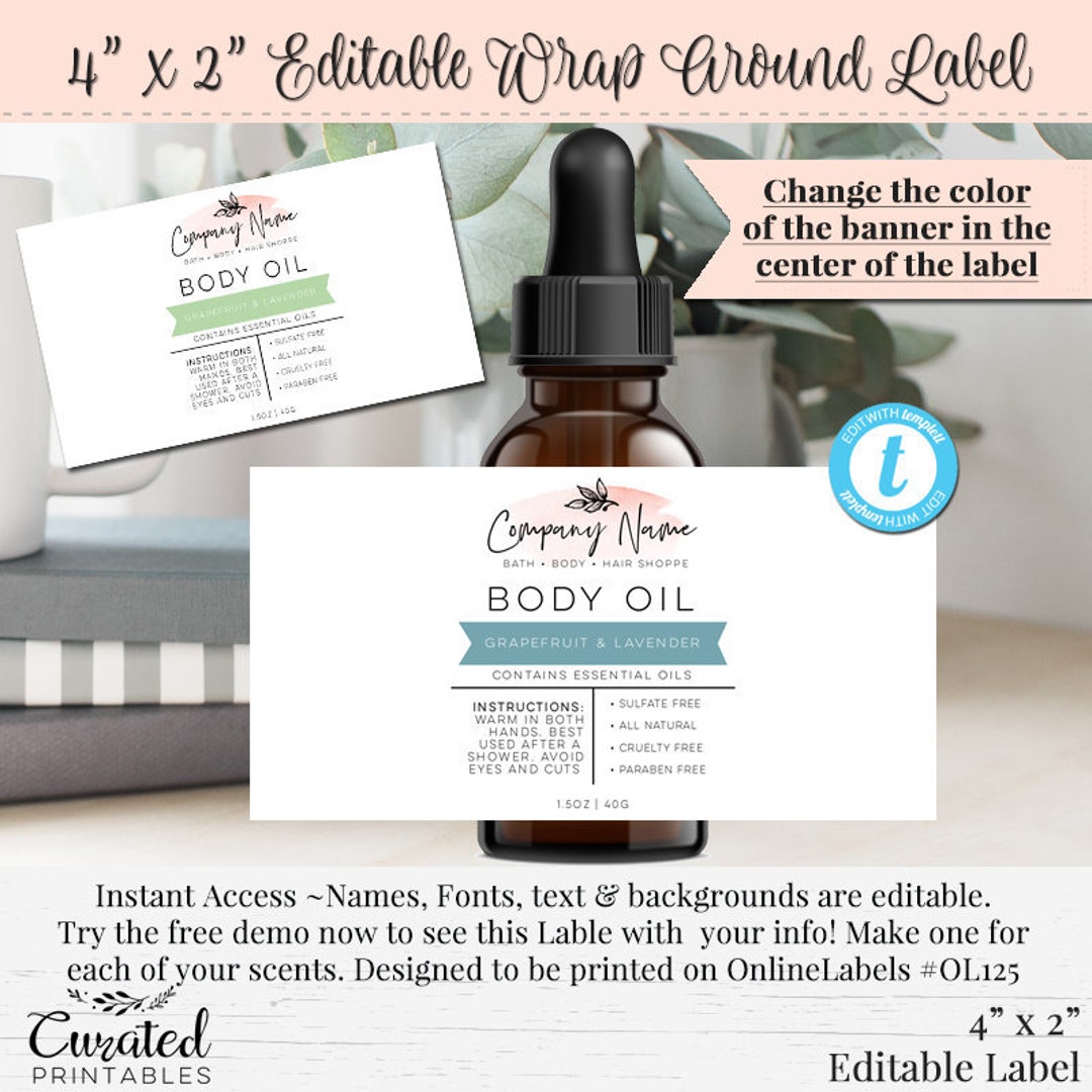 Wrap Around Bottle Label, Editable Bottle Label, DIY Bottle Label ...