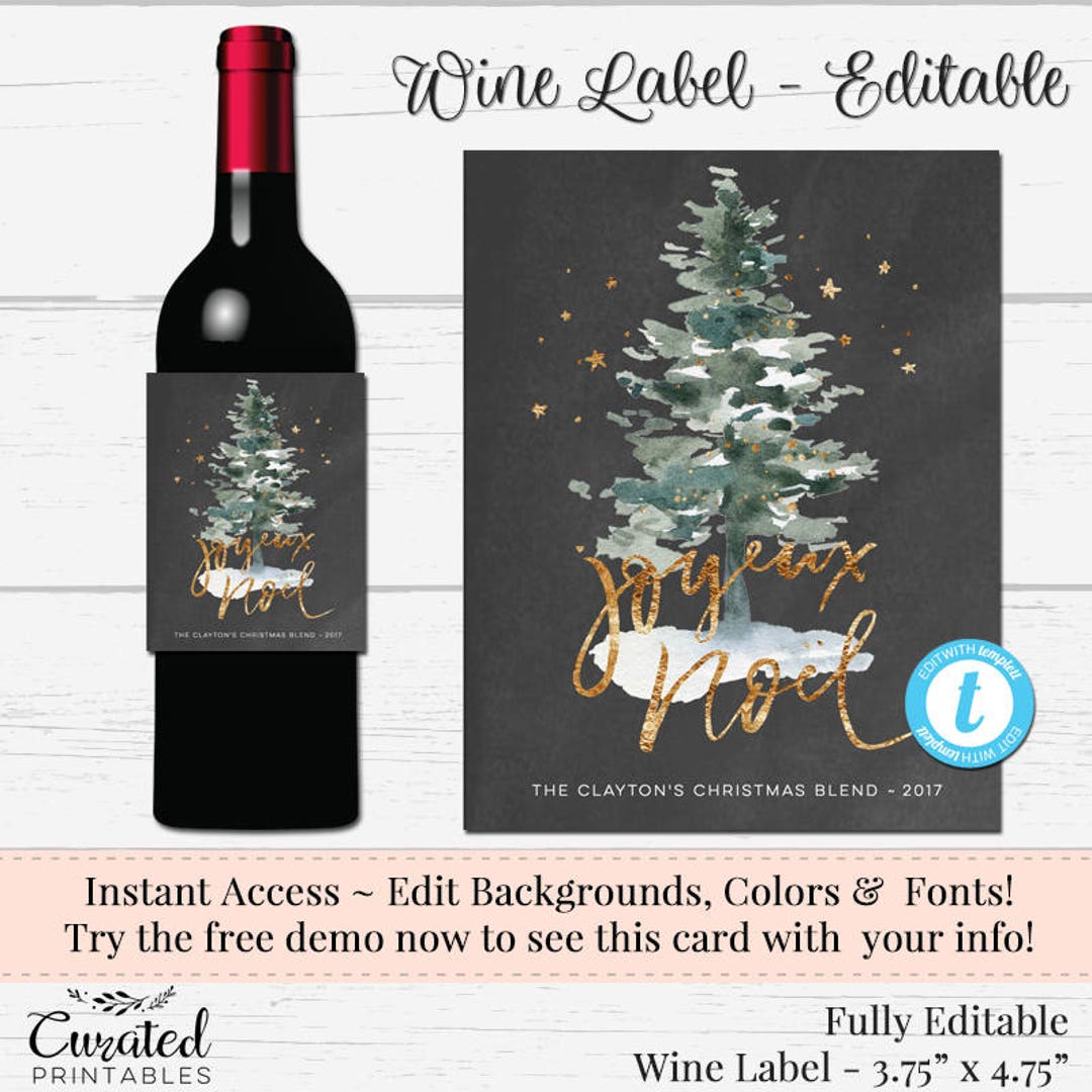 Holiday Wine Label, Editable Wine Label, Christmas Wine Label, DIY Wine ...