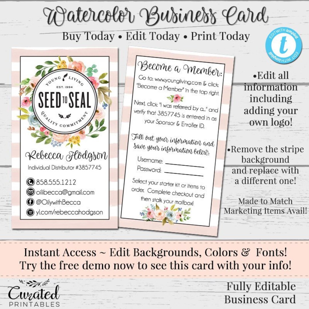 Essential Oils Business Card, Oily Rep Card, Business Card Template ...