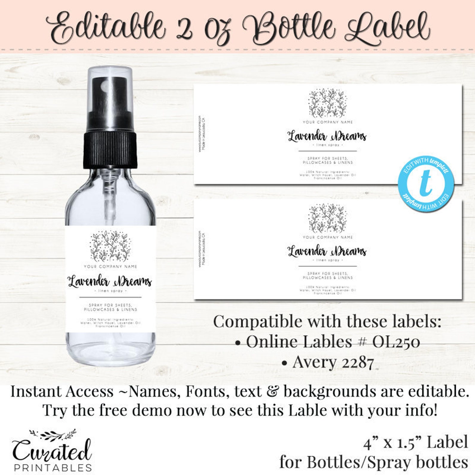 Spray Bottle Label Editable Spray Bottle Label DIY Spray - Etsy