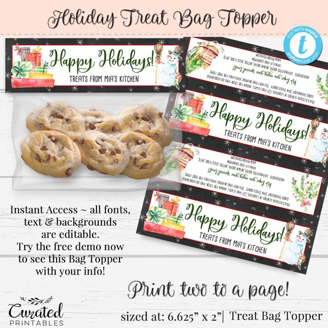 Treat Bag Topper, Holiday Bag Topper, Tent Fold Labels, DIY Favor Bag ...