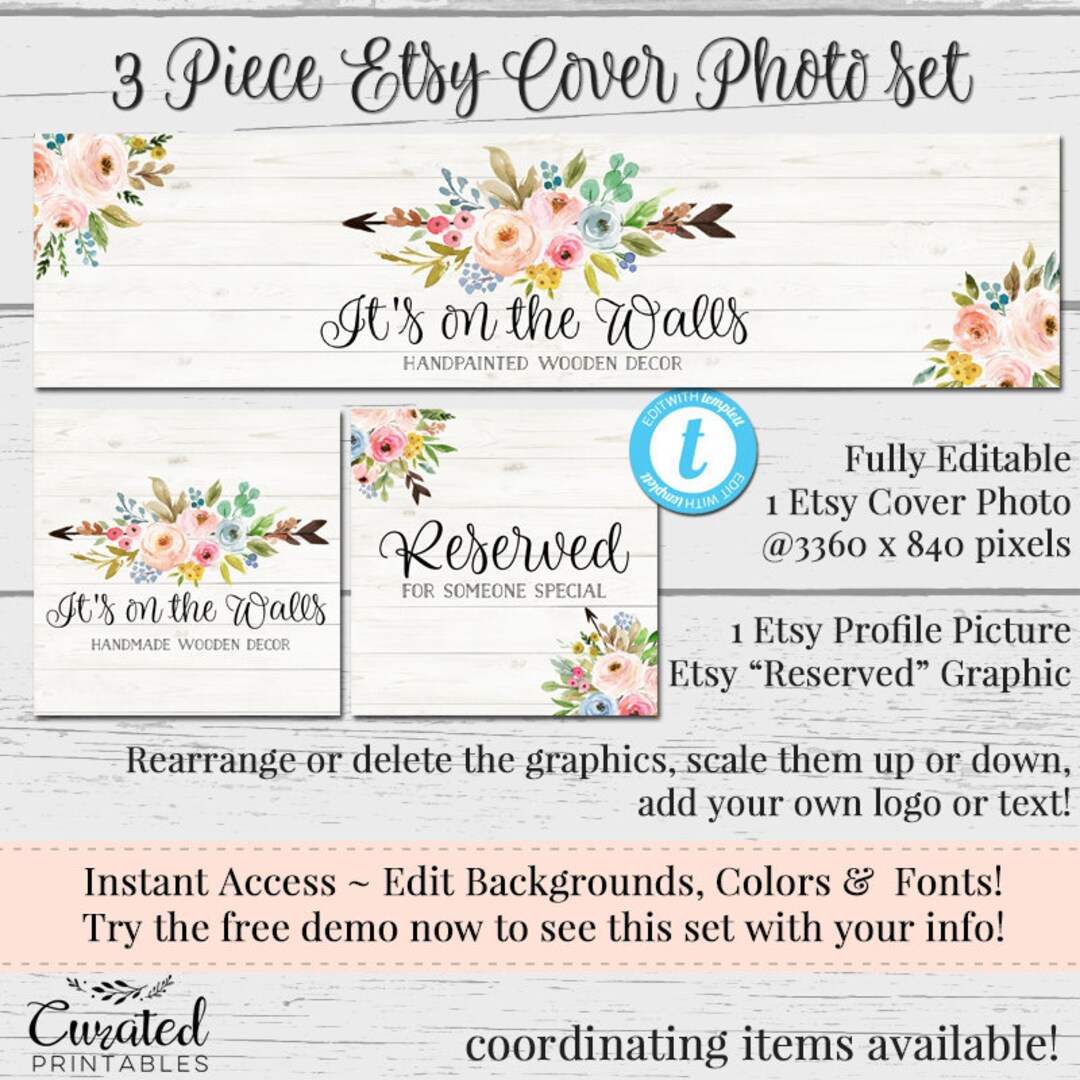 Floral Etsy Cover Photo, DIY Banner, Editable Set, DIY Etsy Set ...